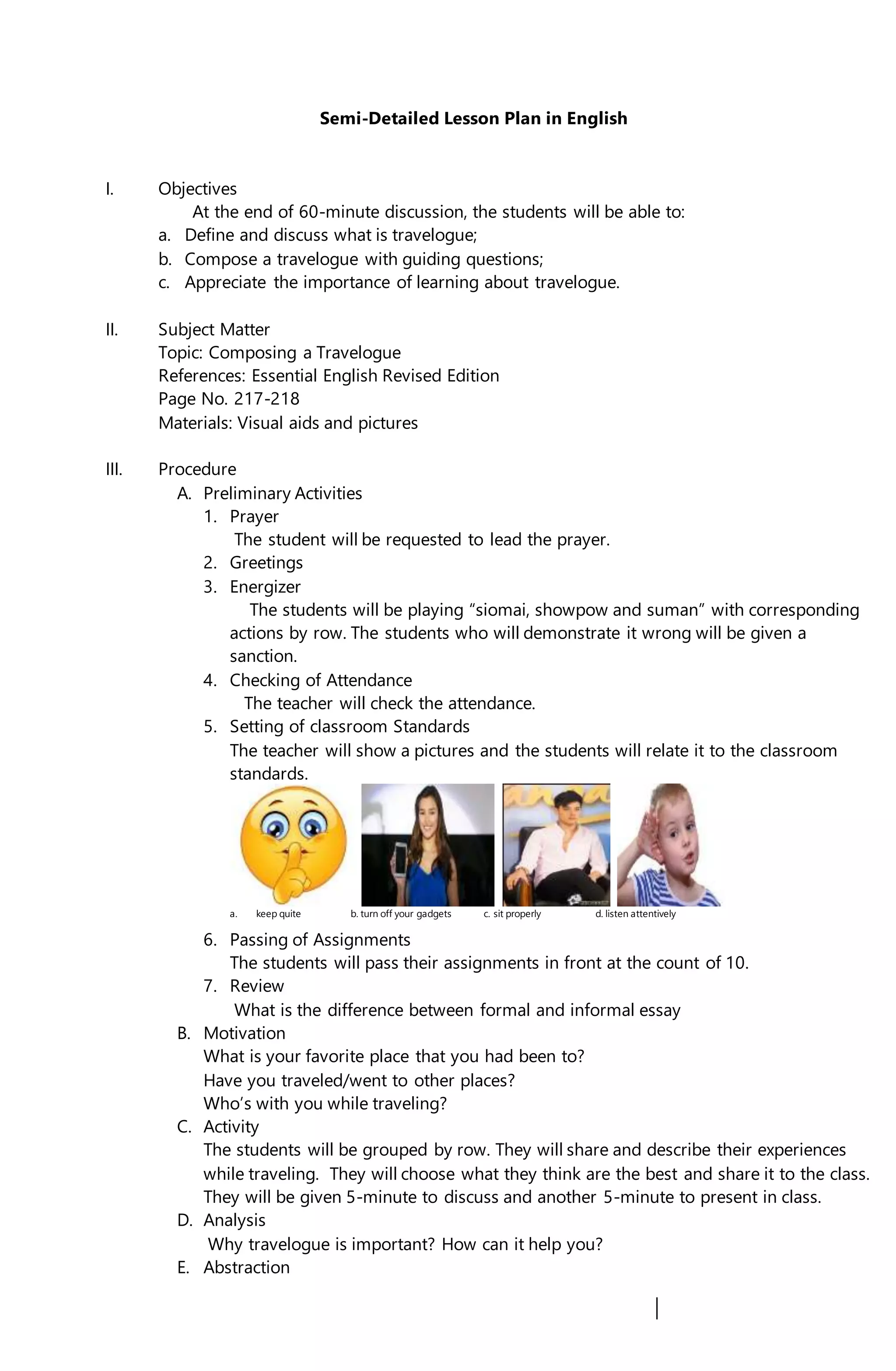 Lesson plan travelogue | DOCX