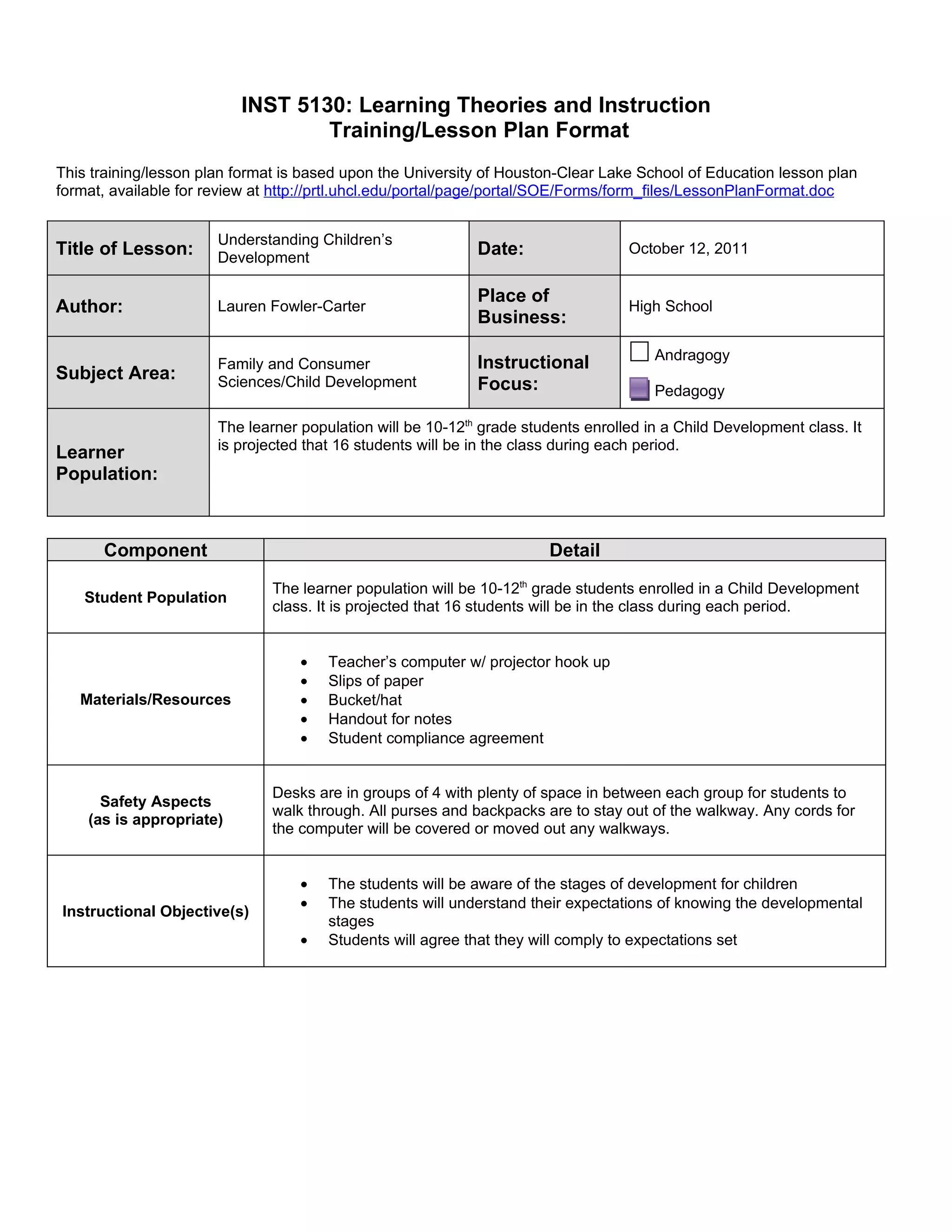 Unit Three Lesson Plan | DOC