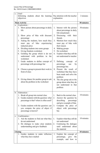 Lesson plan percentage with percentage bar | PDF
