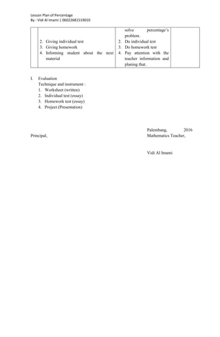 Lesson plan percentage with percentage bar | PDF