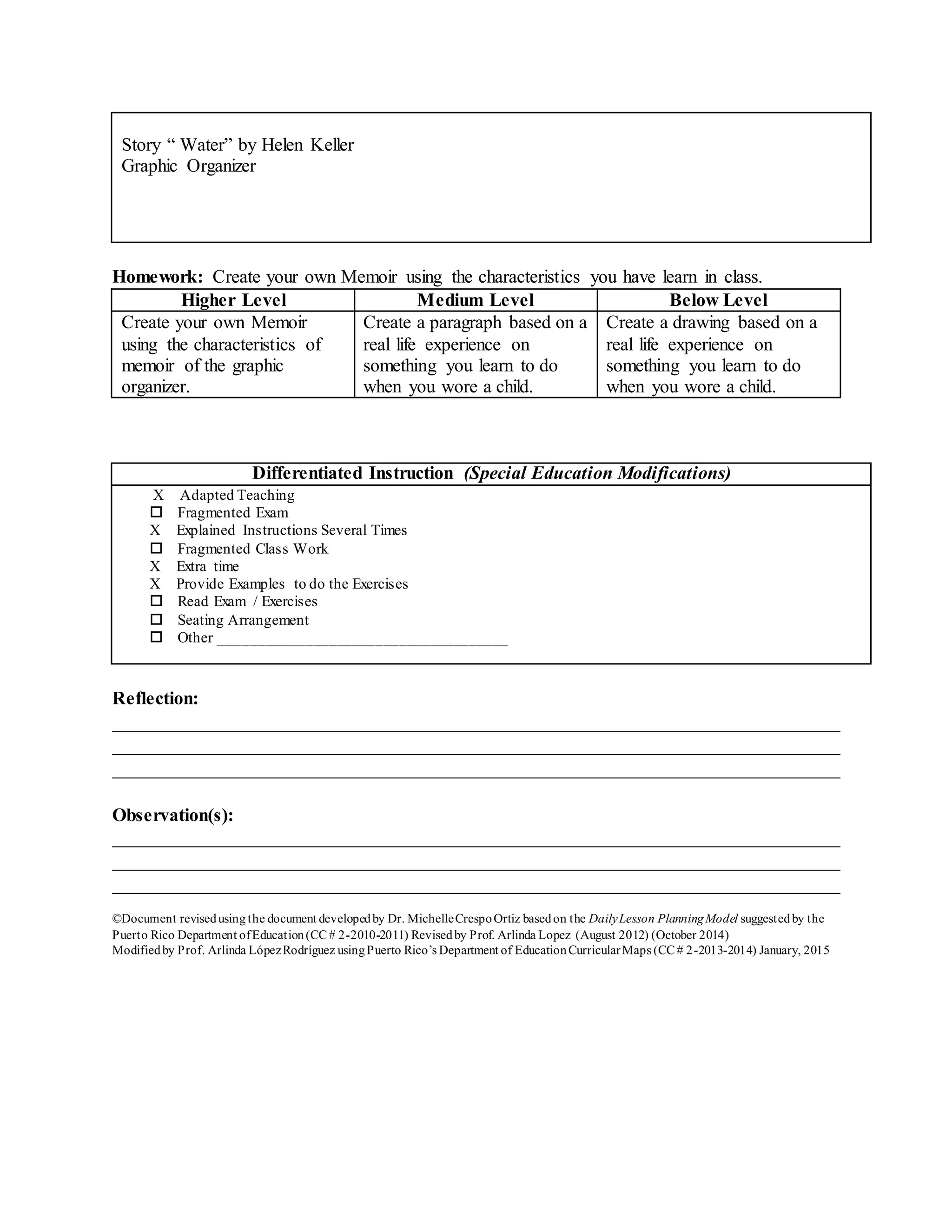 Lesson plan water by helen keller | DOCX