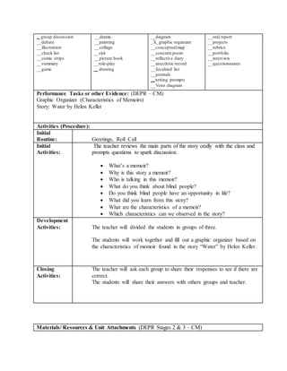 Lesson plan water by helen keller | DOCX