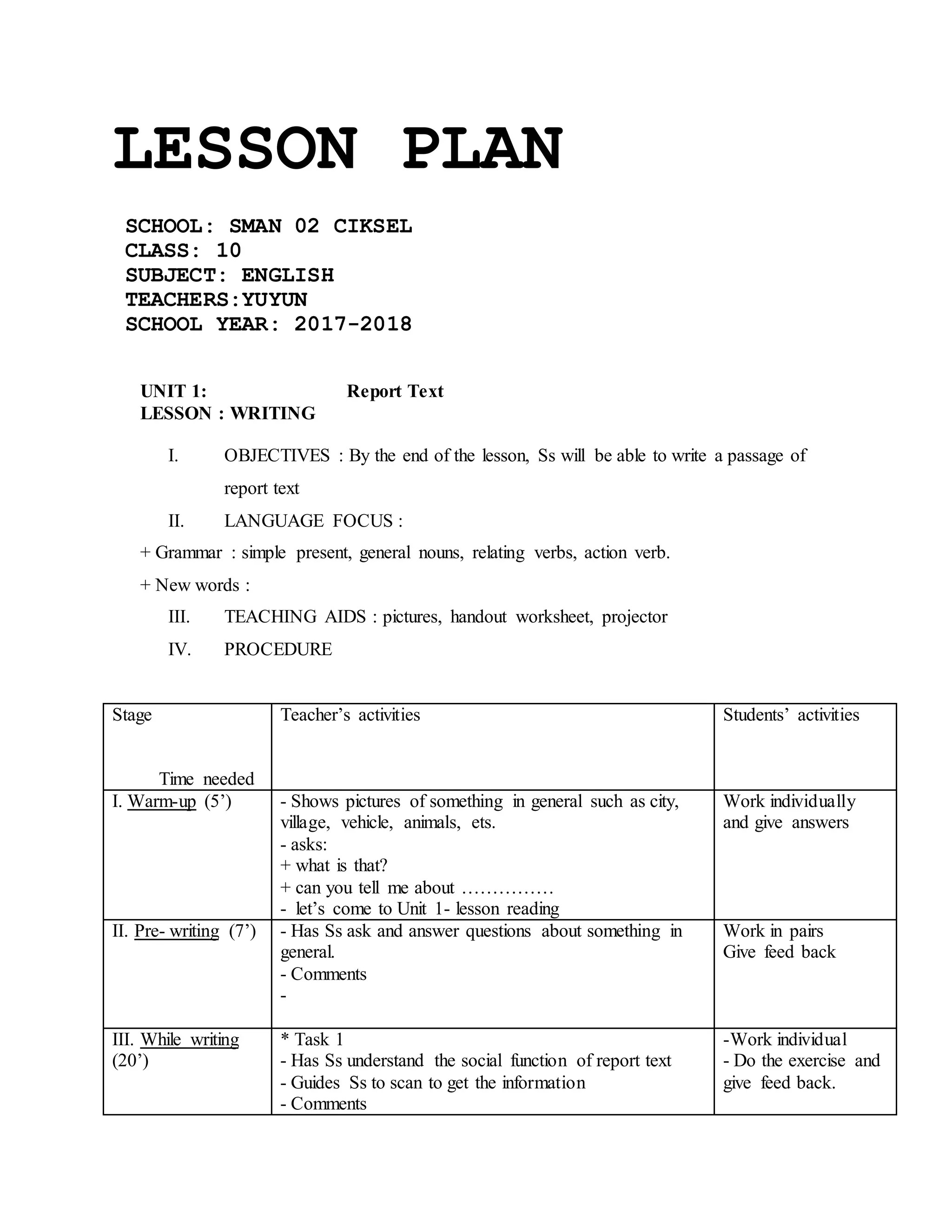 Lesson plan writing | DOCX | Education