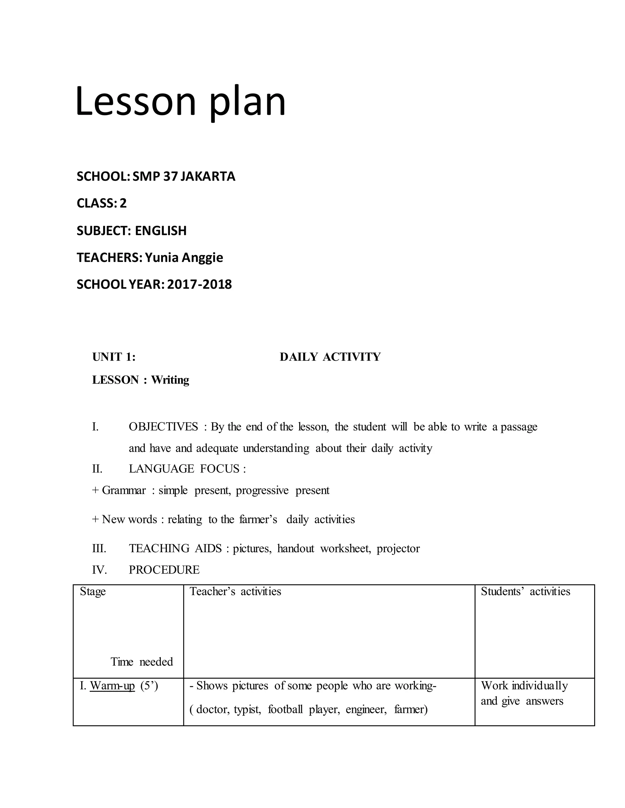 Lesson plan writing | DOCX | Homework and Study | Education