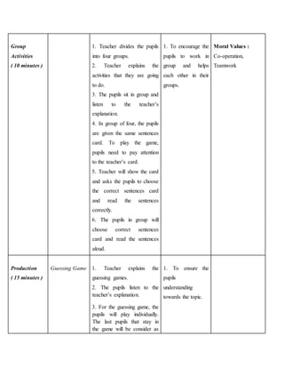 Lesson plan year 3 | DOCX