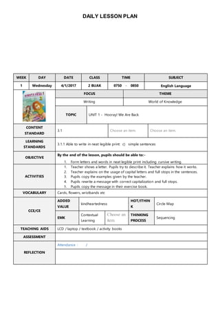 Lesson plan yr 2 week 1 @ 2017 | DOCX