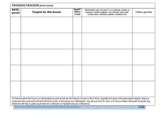 Lesson progress tracking sheet | DOCX