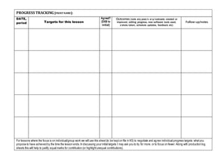 Lesson progress tracking sheet | DOCX