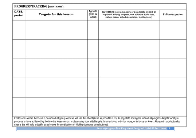 Lesson progress tracking sheet | PPT