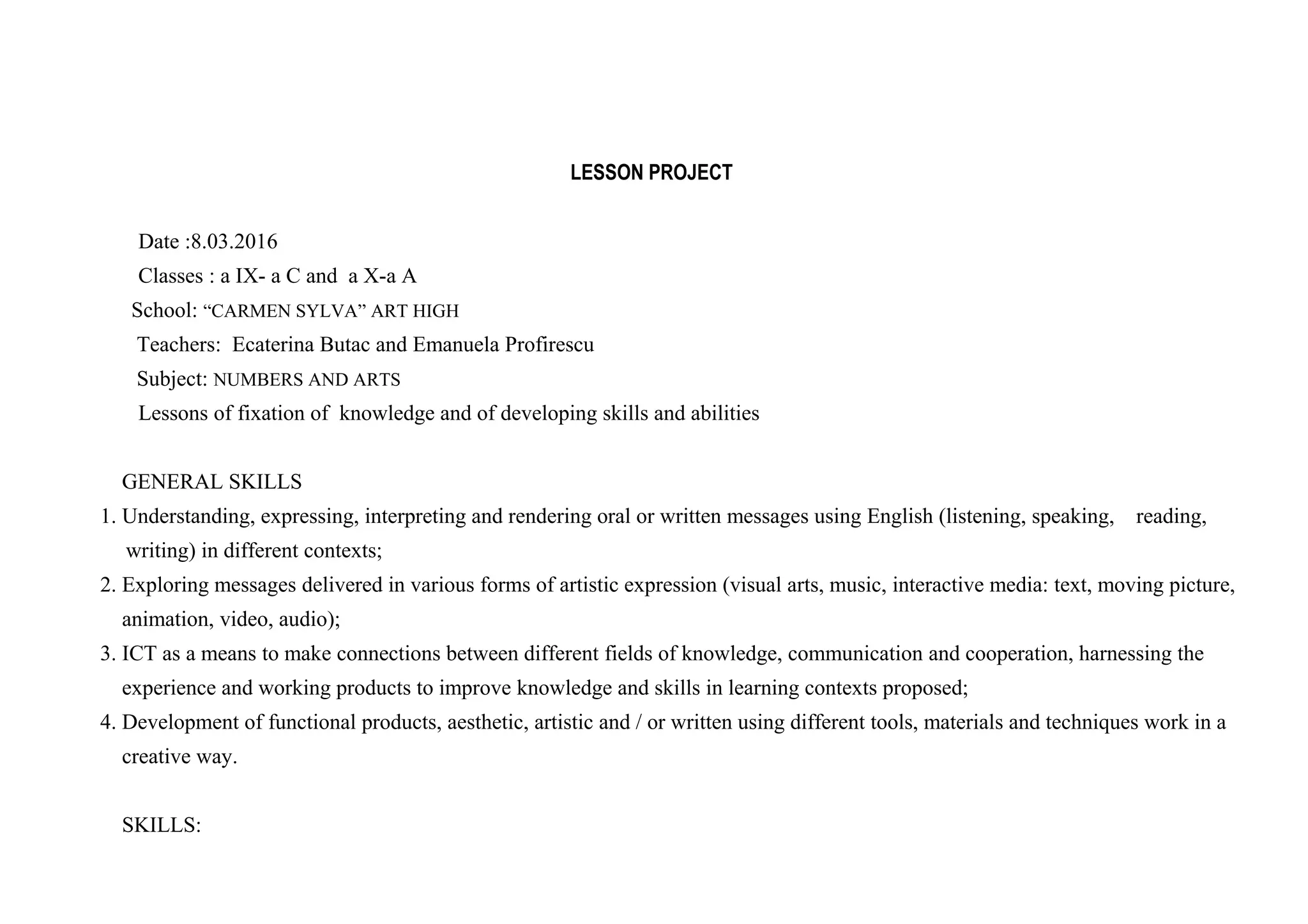 Lesson project Numbers and arts | PPT