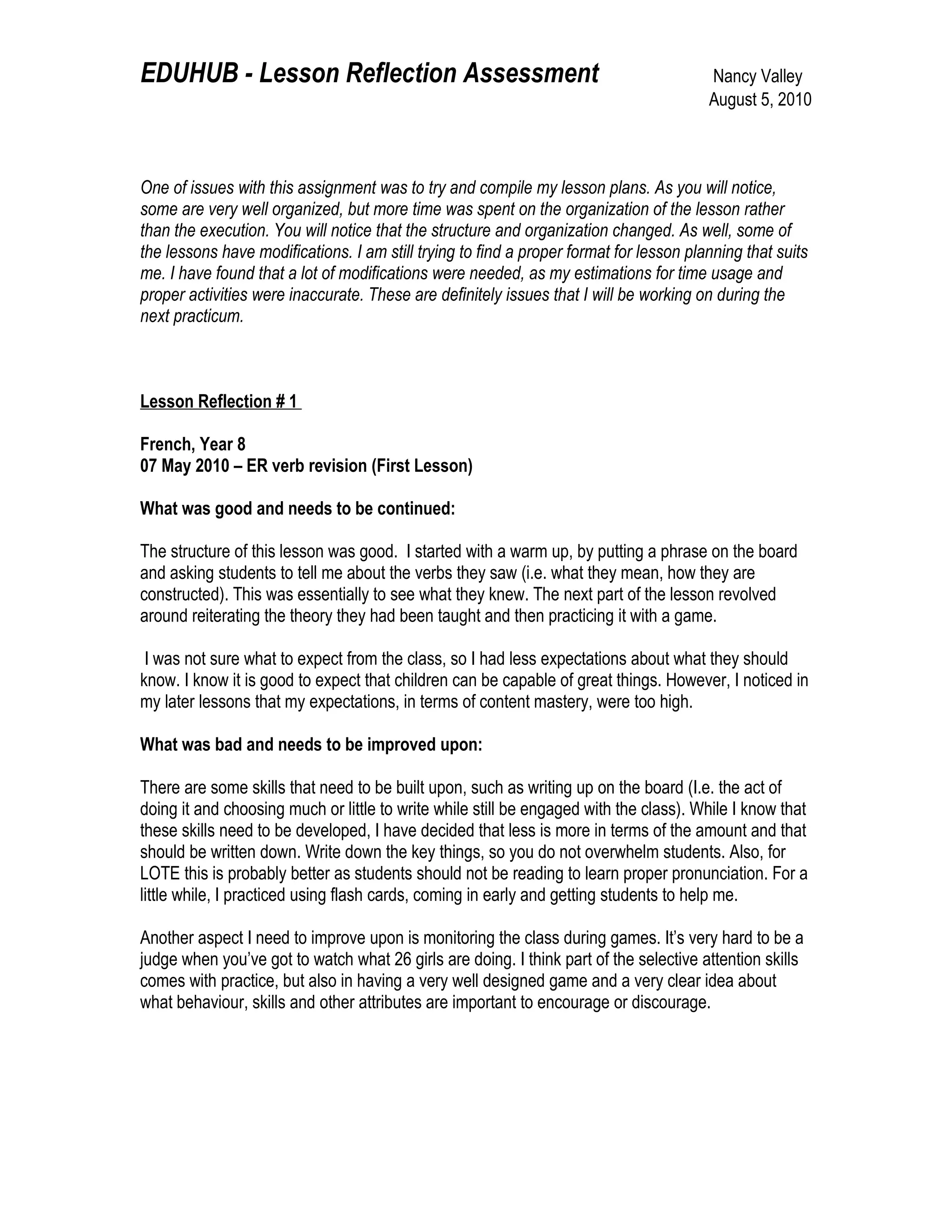 Lesson reflection final | PDF