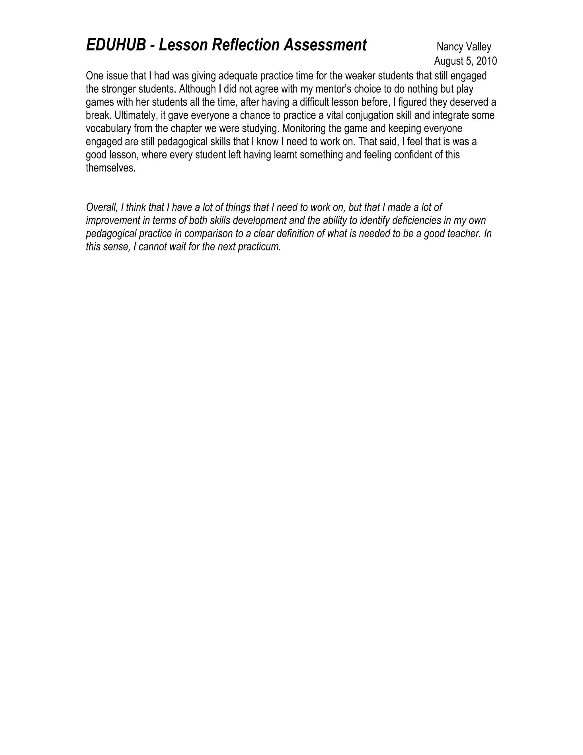 Lesson reflection final | PDF