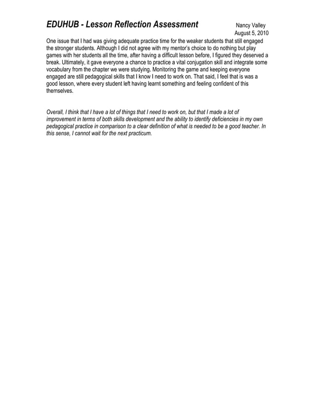 Lesson reflection final | PDF