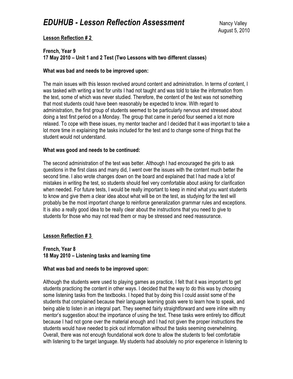Lesson Reflection Final Lesson Reflection Final