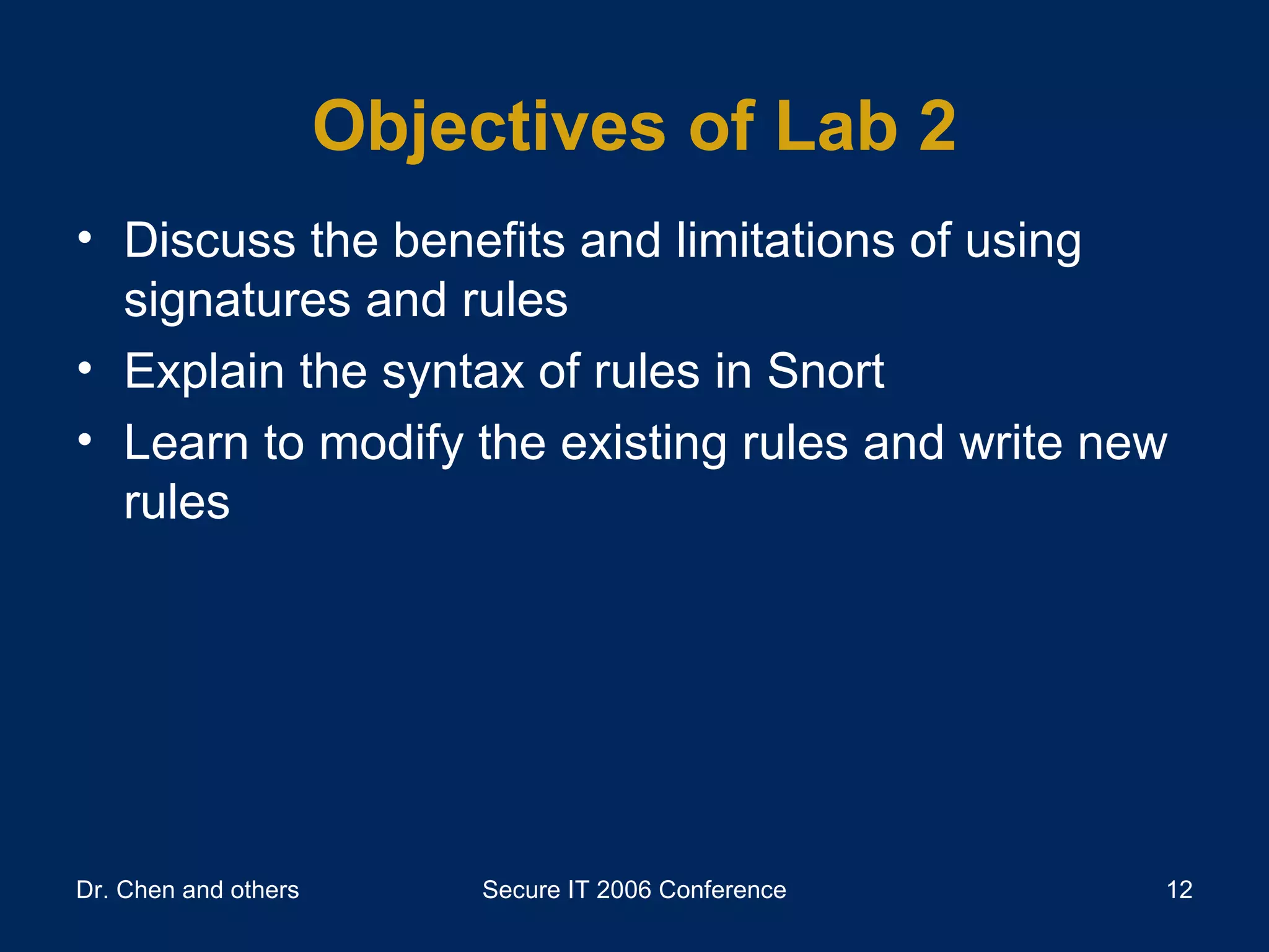 Lessons Learned from Teaching Intrusion Detection and Intrusion Prevention with Snort | PPT ...
