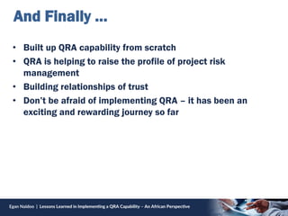 Lessons learned in implementing a QRA capability - Egan Naidoo | PDF ...