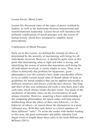 Lesson Seven Moral CodesLesson Six discussed some of the type.docx