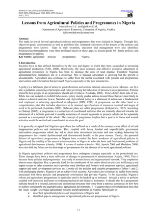Lessons from agricultural policies and programmes in nigeria | PDF