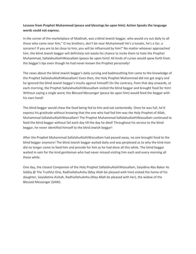 Lessons from Prophet Muhammad (Peace and blessings be upon him) | PDF