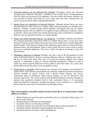 LESSONS IN BASIC PSYCHIATRY AND MENTAL HEALTH NURSING | PDF