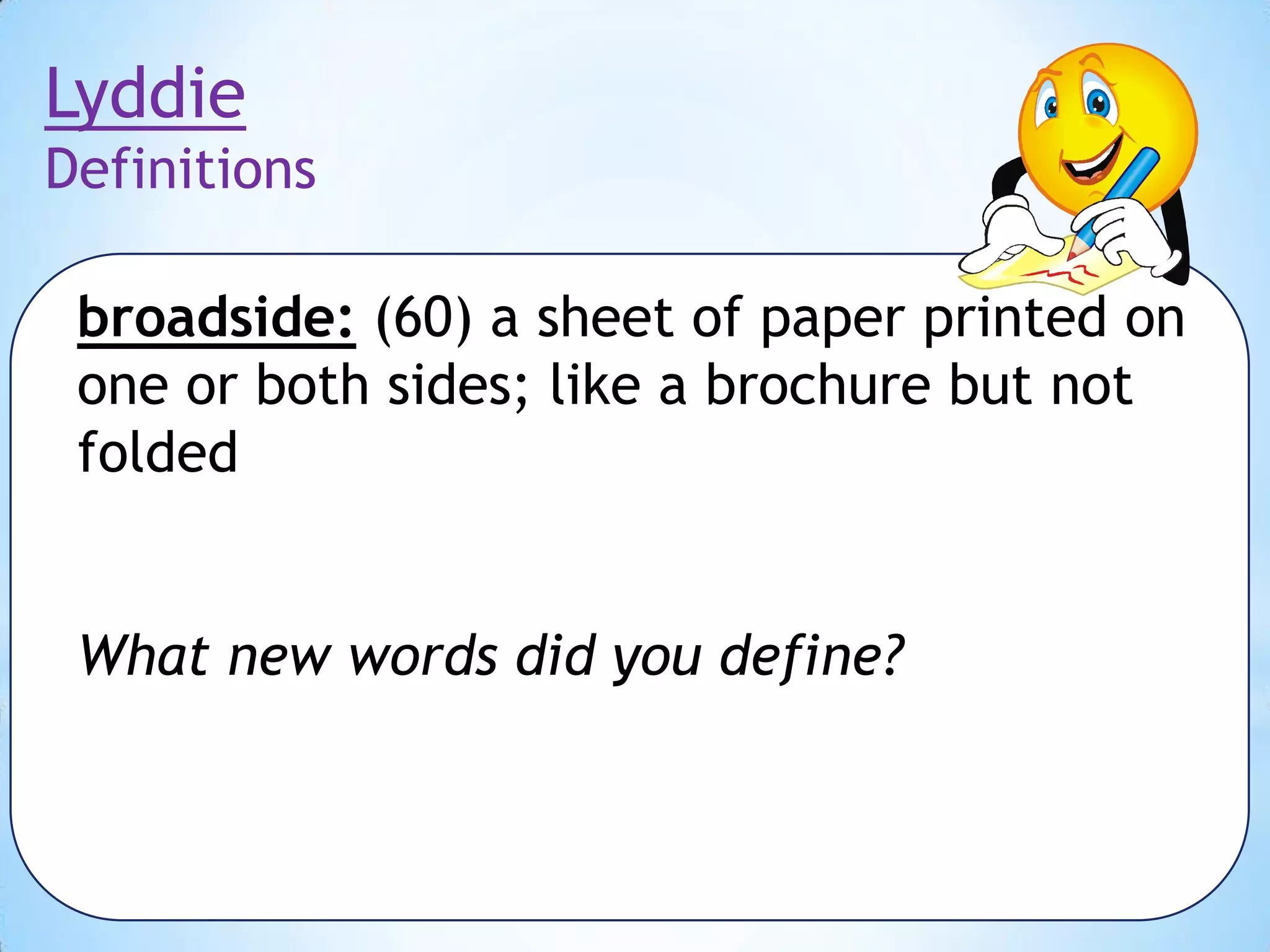 Lyddie: Lesson six, Unit 1 | PPTX