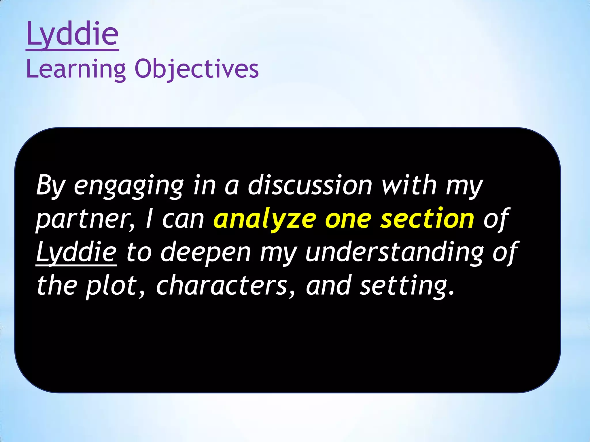 Lyddie: Lesson six, Unit 1 | PPTX