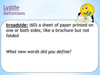 Lyddie: Lesson six, Unit 1 | PPTX | Needlework | Arts and Crafts