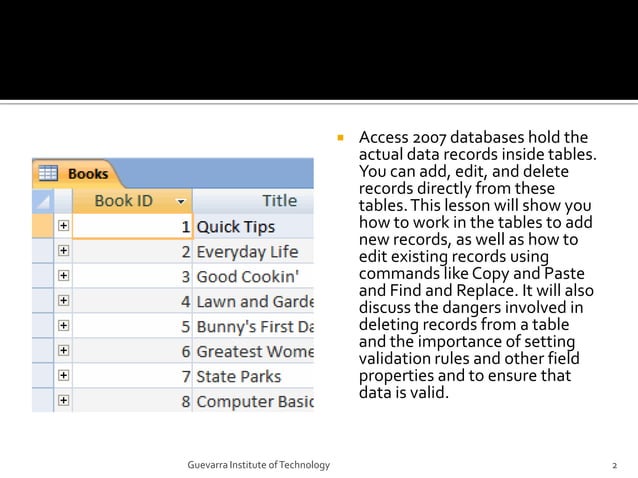 Lesson Six Entering And Editing Data In Tables | PPT