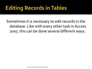 Lesson Six Entering And Editing Data In Tables | PPTX | Databases | Computer Software and ...