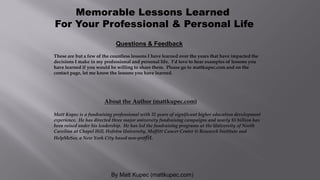 Memorable Lessons learned | PPT