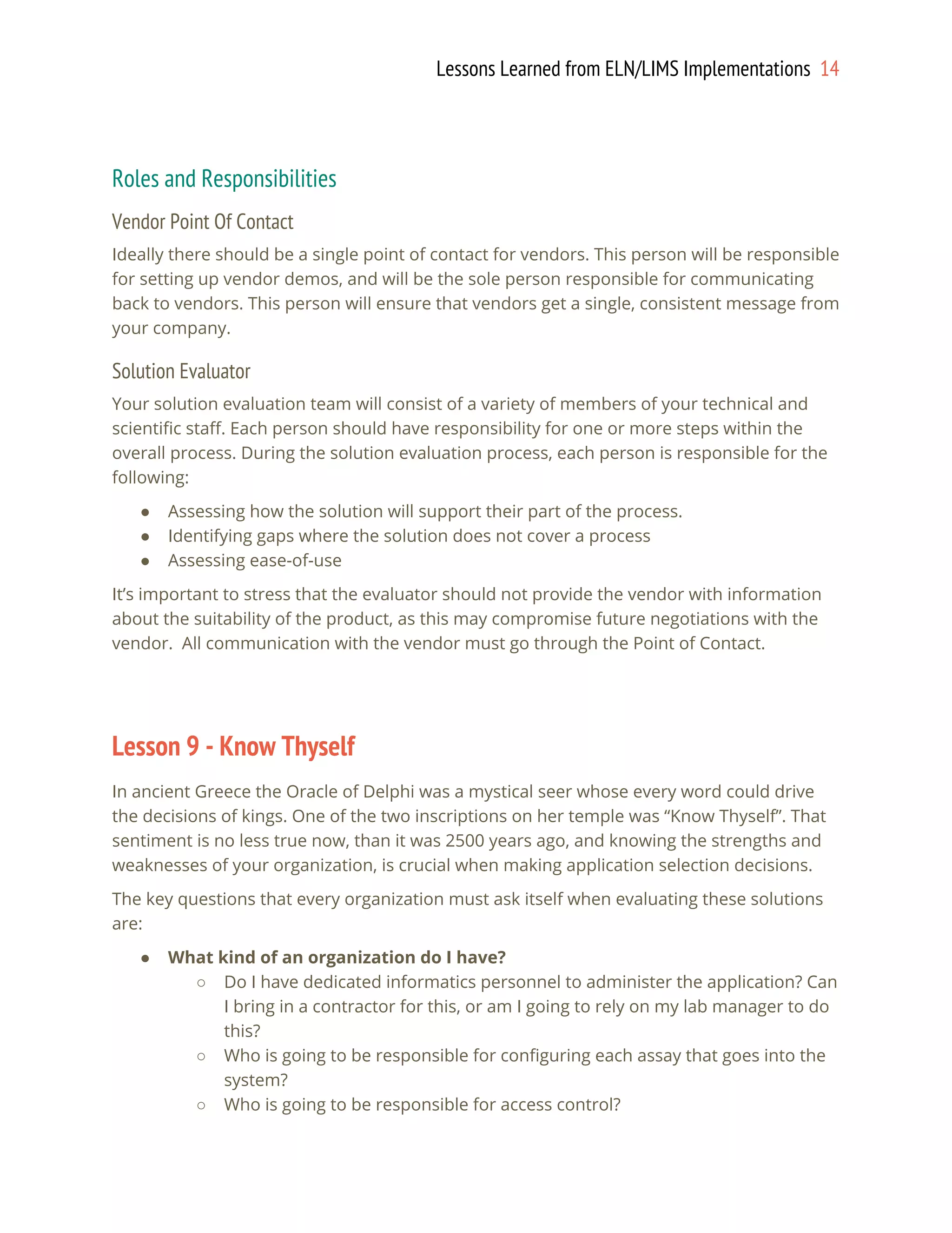 Lessons Learned from ELN & LIMS Implementations | PDF