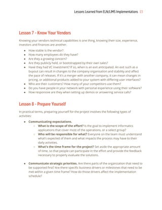 Lessons Learned from ELN & LIMS Implementations | PDF