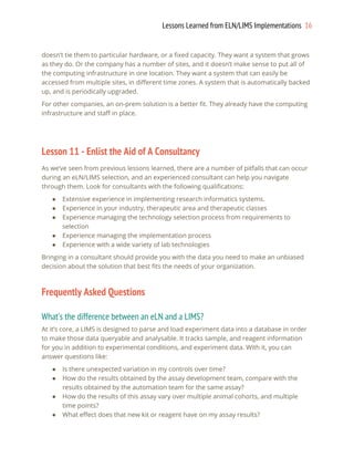 Lessons Learned from ELN & LIMS Implementations | PDF