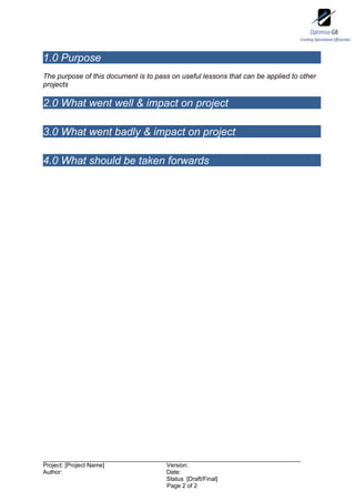 Lessons learned Report - Project Management template | DOC