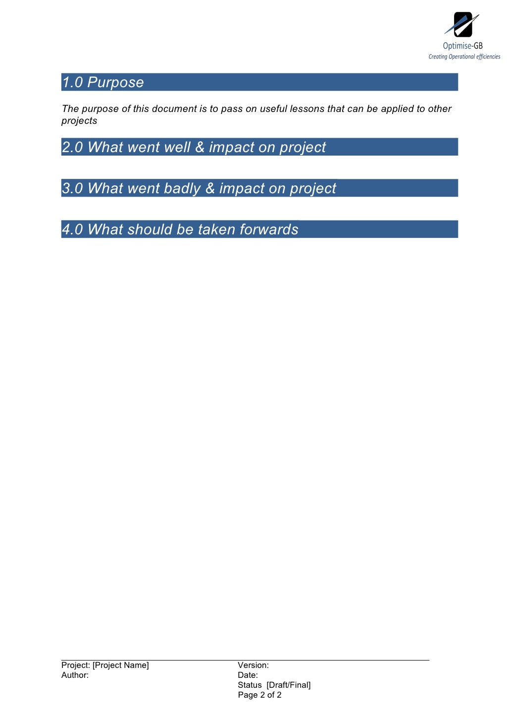 Lessons learned Report - Project Management template