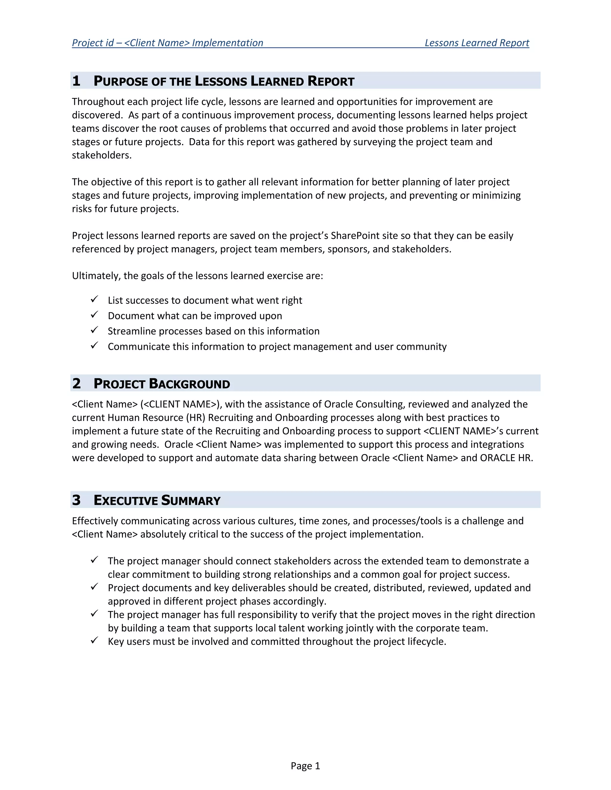 Lessons learned report | DOCX