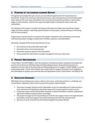 Lessons learned report | DOCX