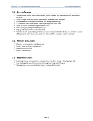 Lessons learned report | DOCX