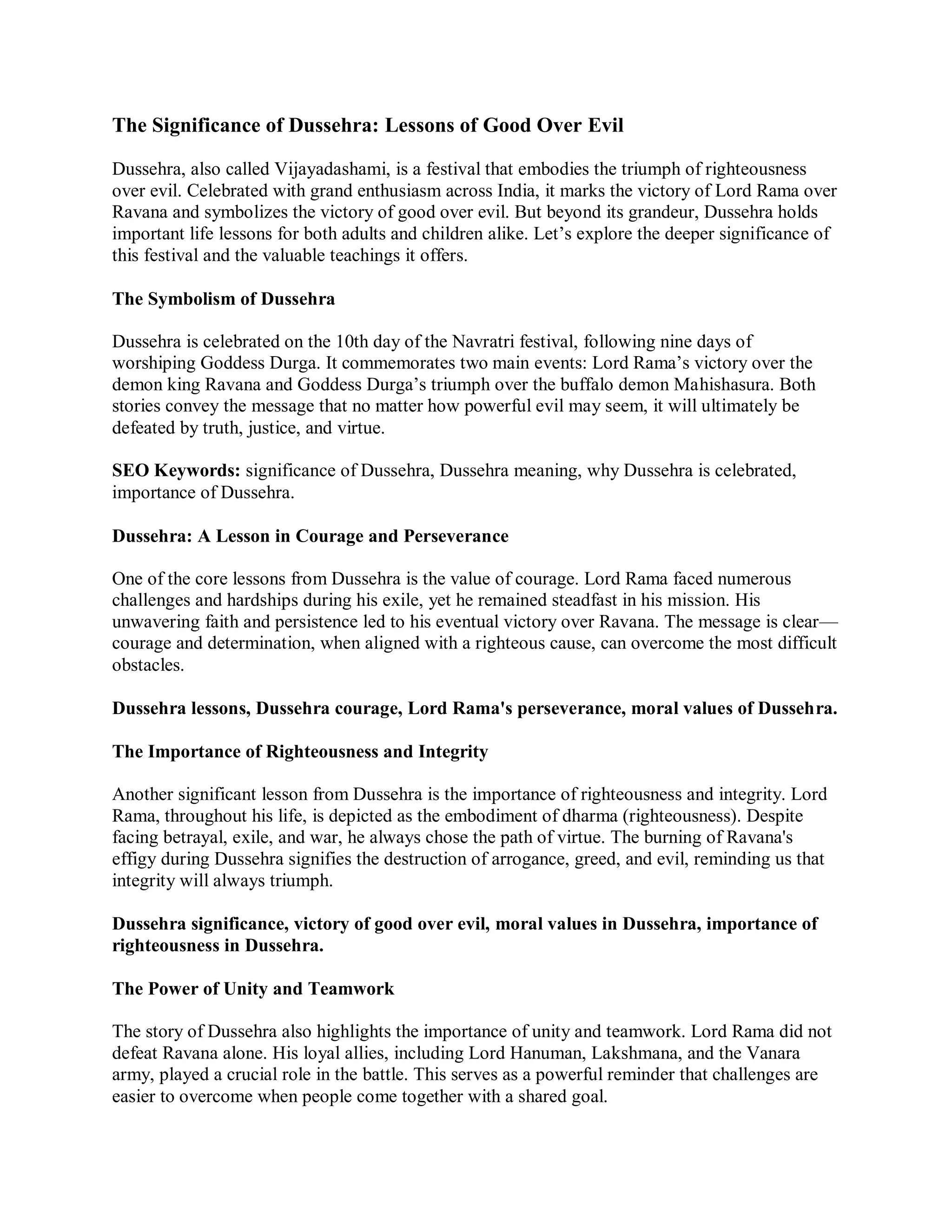 The Significance of Dussehra: Lessons of Good Over Evil | PDF