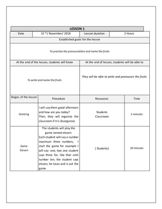 Lessons plans fourth grade | DOCX