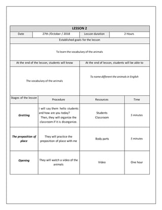 Lessons plans fourth grade | DOCX