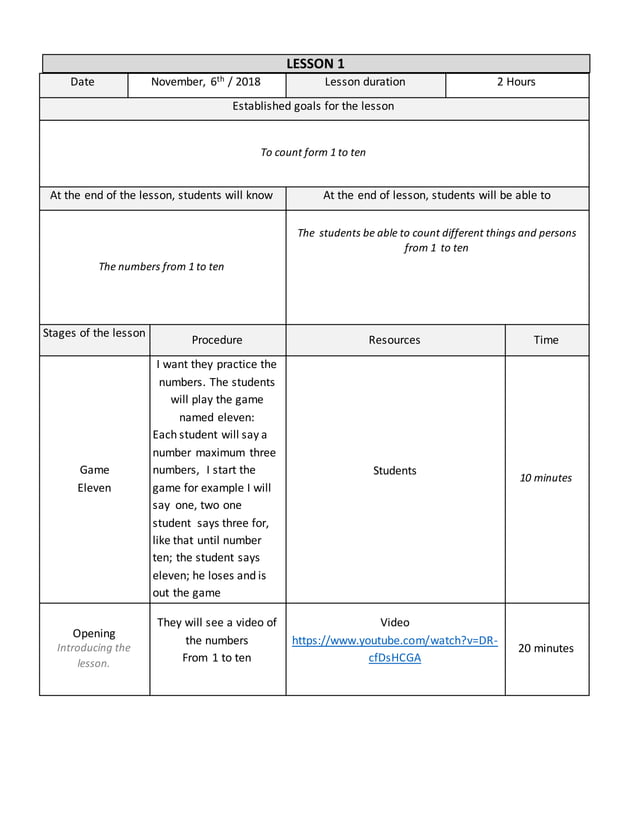 Lessons plans second grade | DOCX
