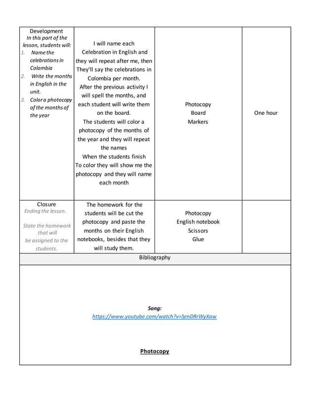 Lessons plans second grade | DOCX