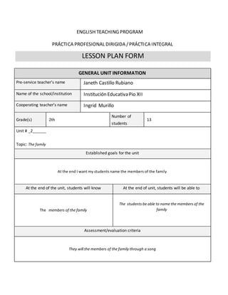 Lessons plans second grade | DOCX