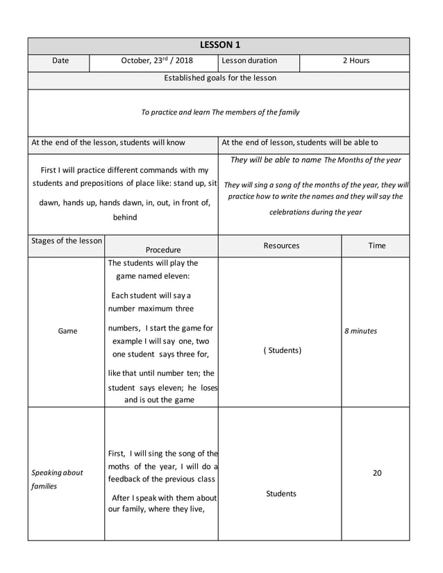 Lessons plans second grade | DOCX