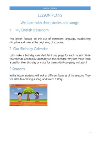 Lessons plans a1 for primary school 8 9 years | PDF