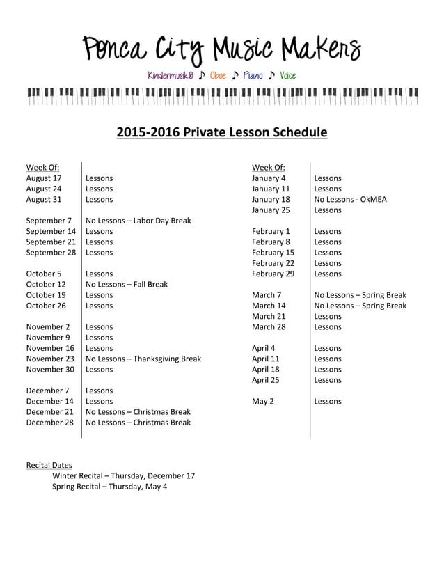 Lessons Schedule 2015-2016 | PDF