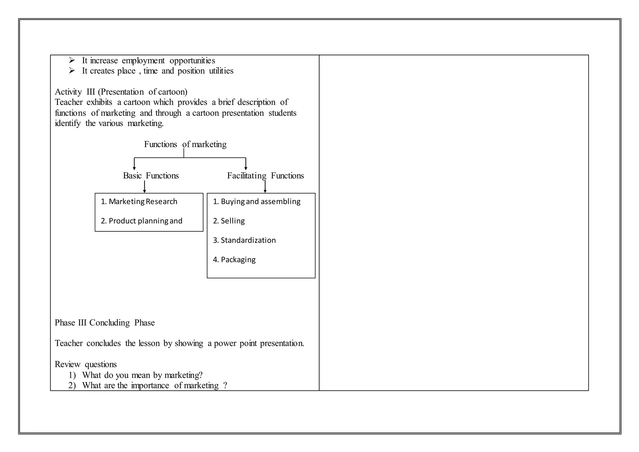 ICT ENABLED LESSON PLAN - Marketing – Meaning, Importance | DOCX