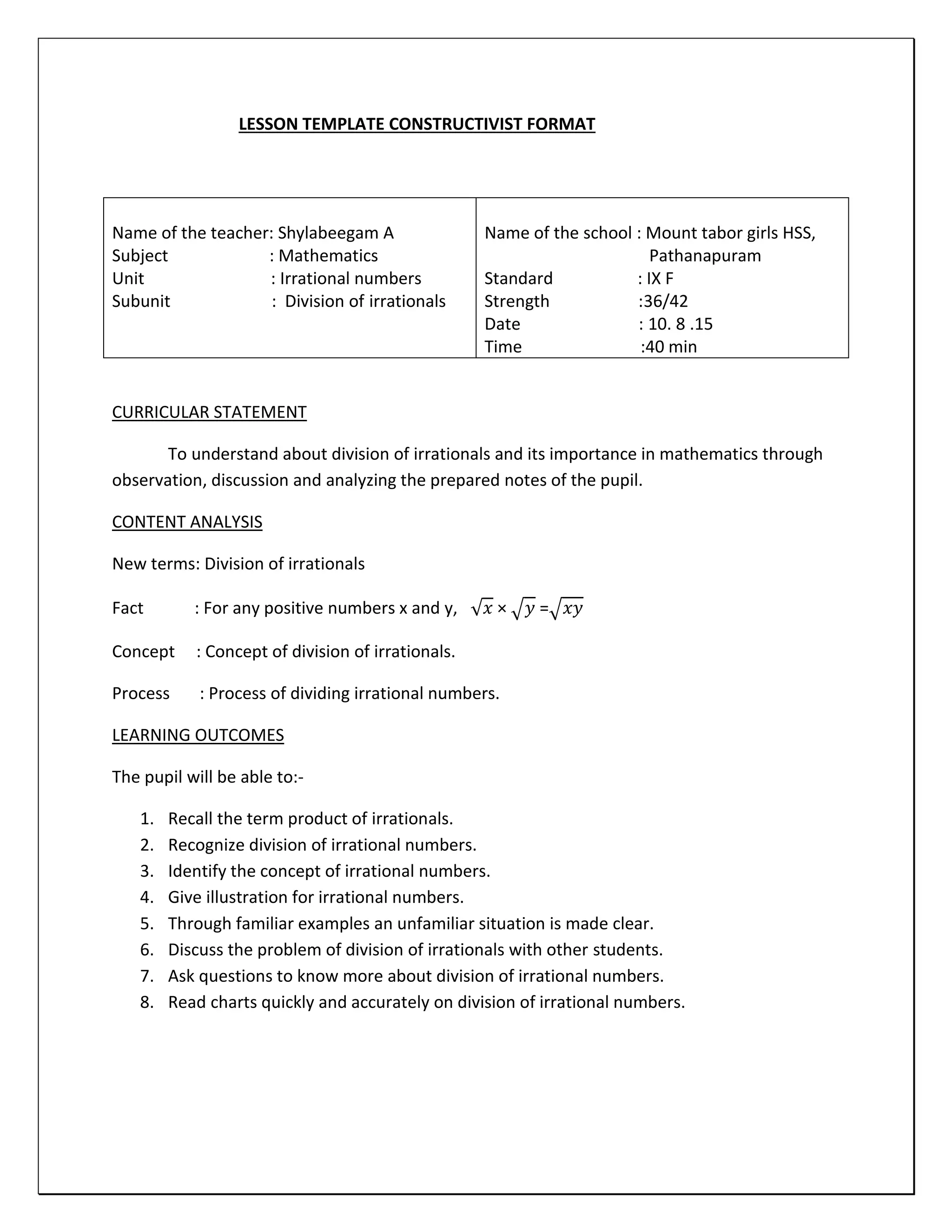 Lesson template | PDF