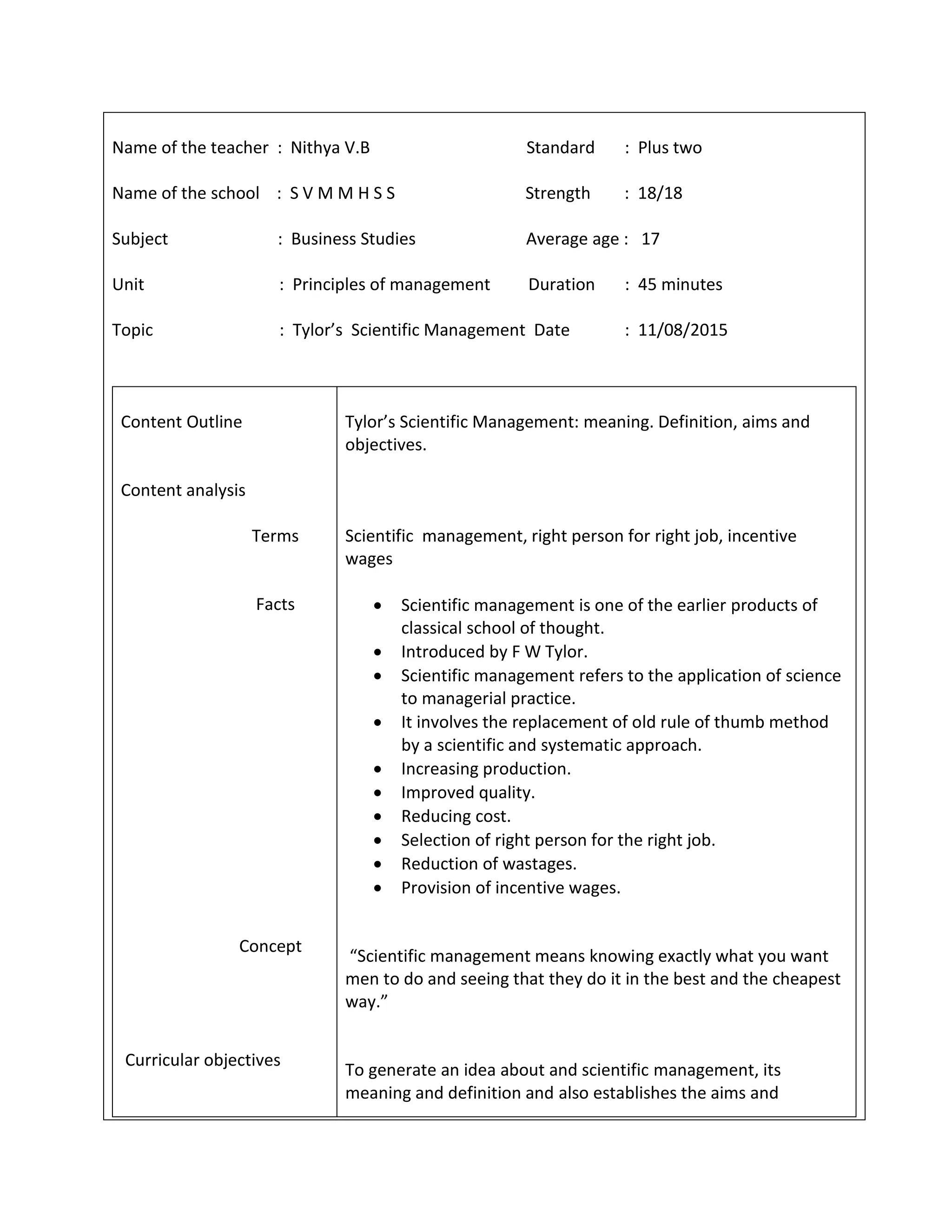 Lesson template nithya (2) | PDF | Educational Assessment | Education